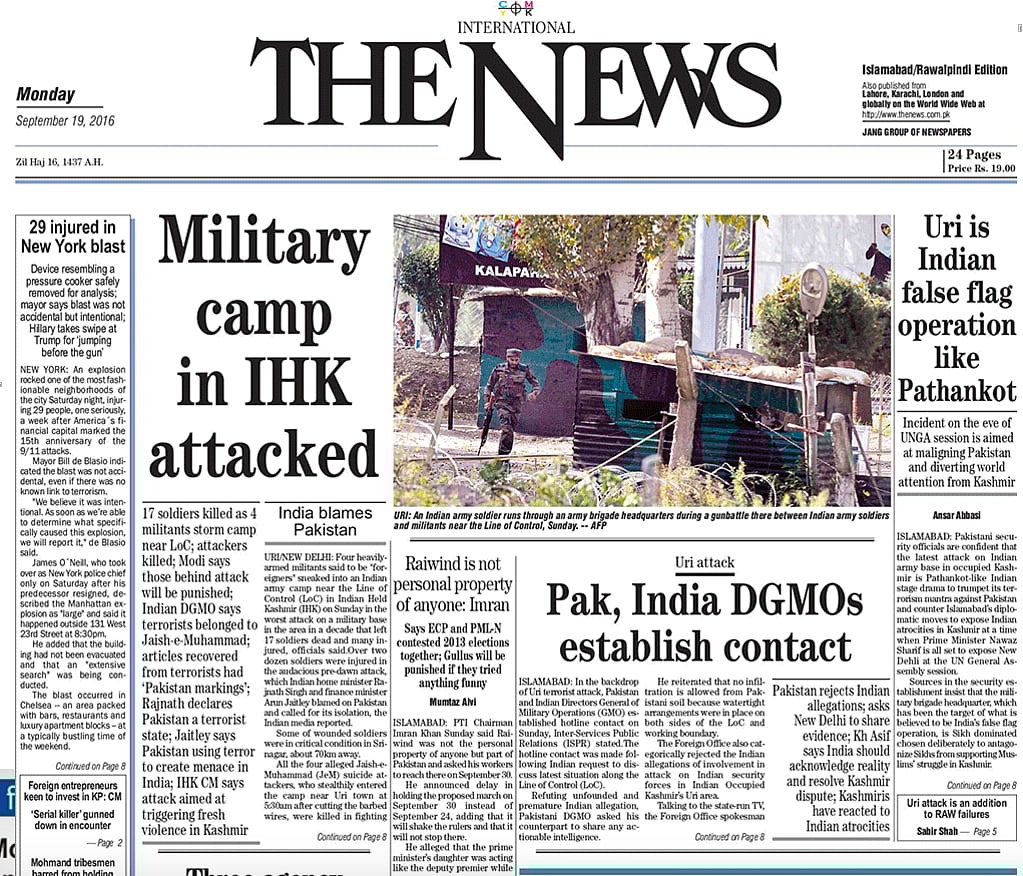 Uri is Indian False Flag Operation Like Pathankot: Pak Newspapers