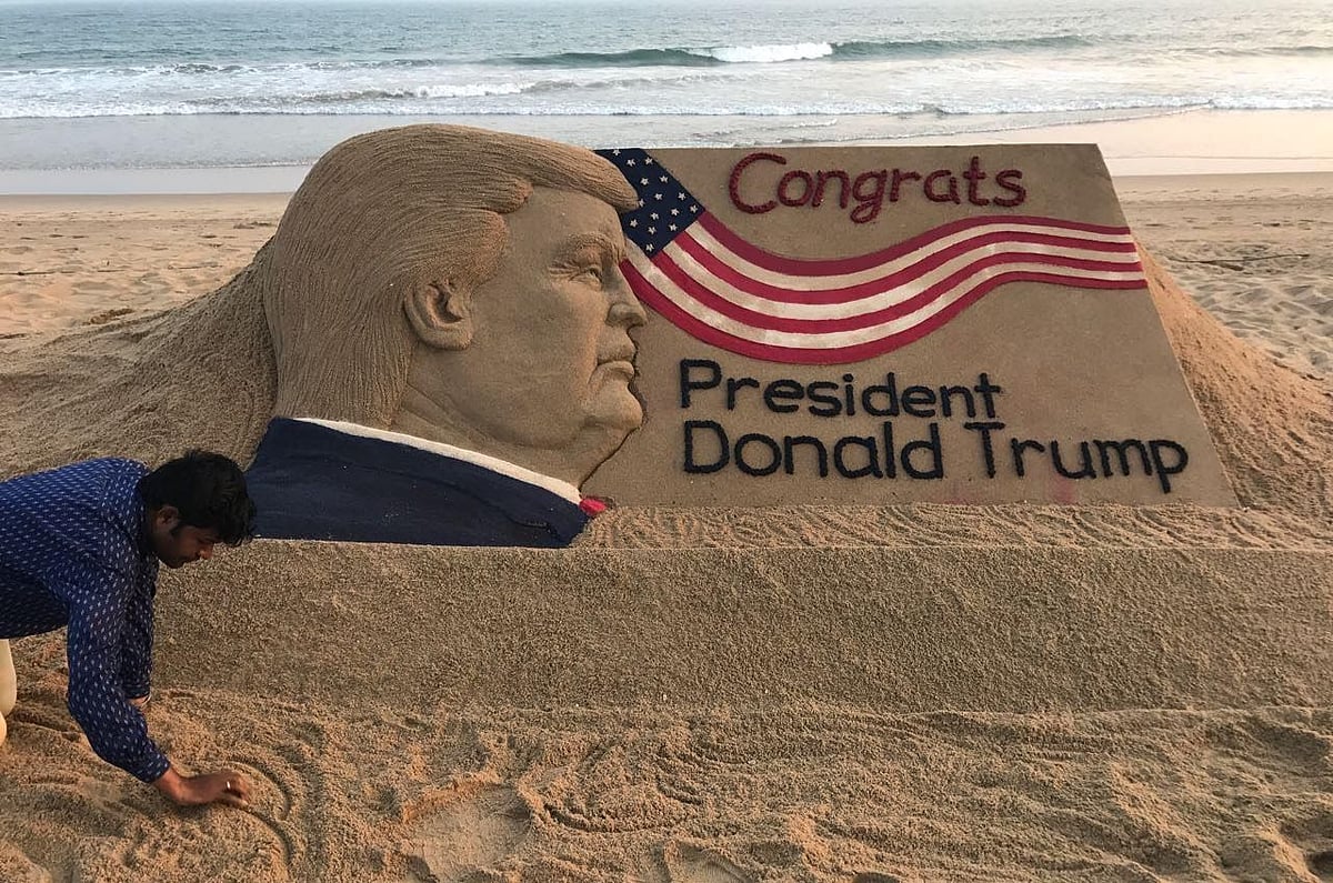 Sand Sculpture in Puri Congratulates US President Trump