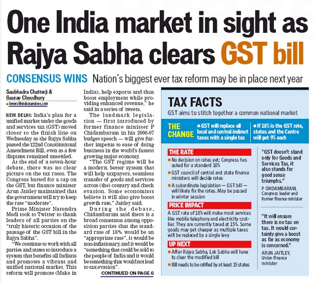 GST Vote Dominated the Front Pages of Indian Newspapers