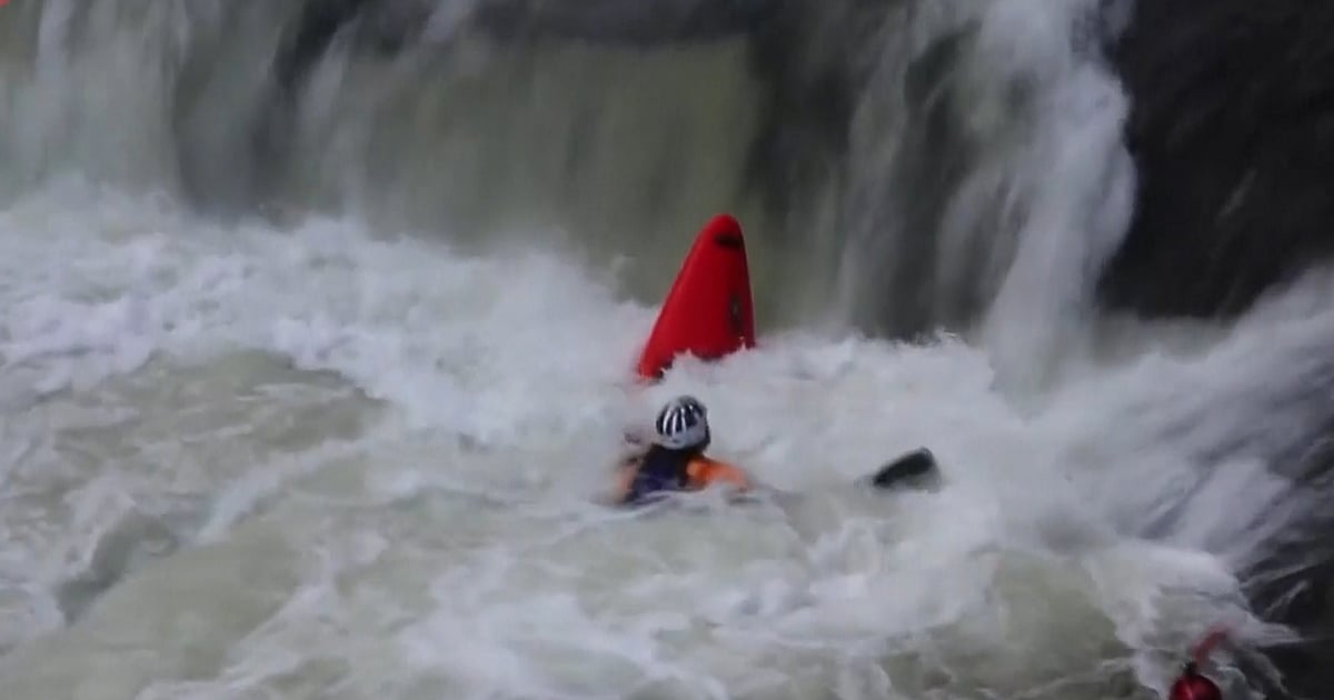 Watch: Near-Death Experience for Kayaker Stuck in a Water Fall