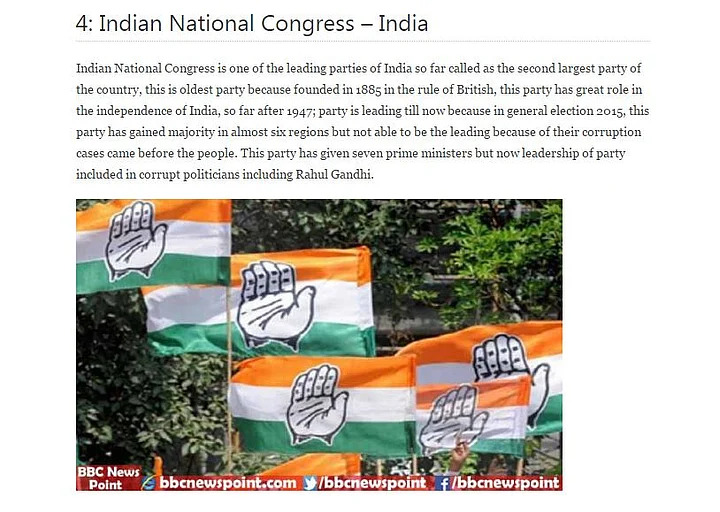 Congress World’s 4th Most Corrupt Party: Fake BBC News Goes Viral