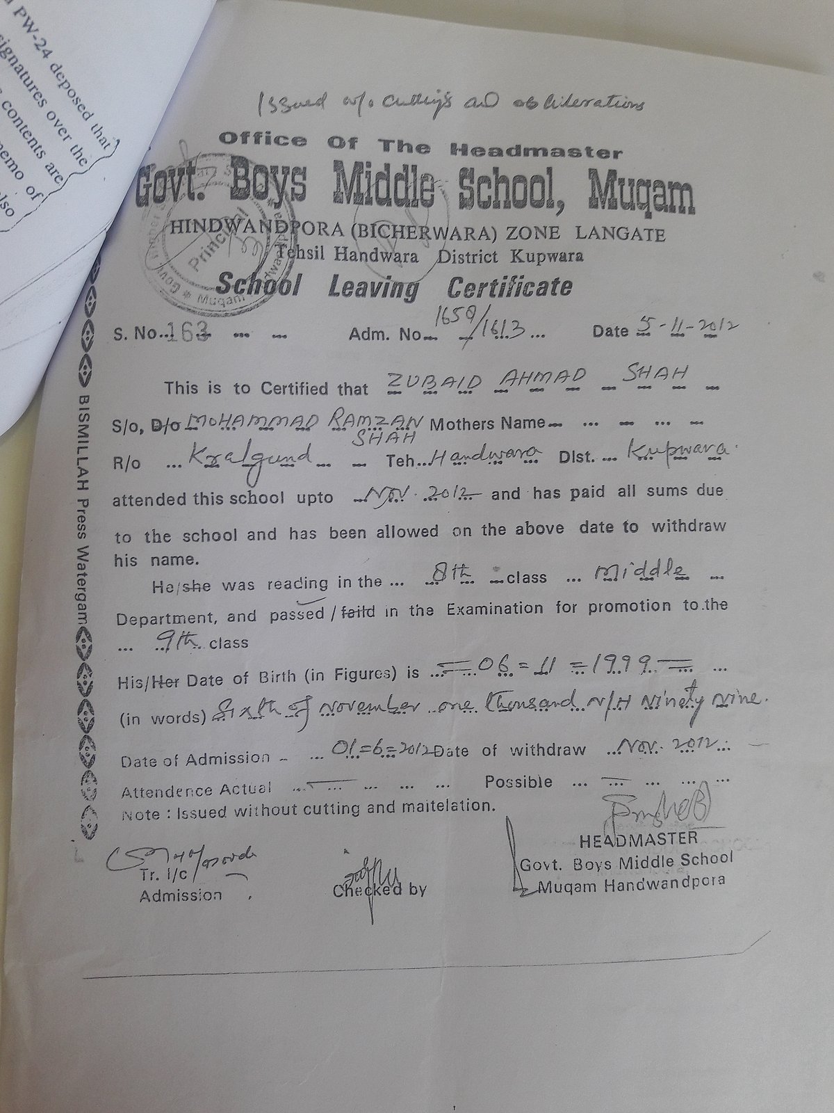 Hizbul Mujahideen Letter Paid