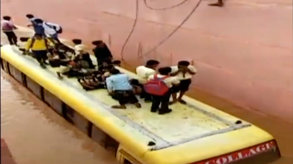 The Students Stood Huddled on the Roof of the Submerged Bus While the ...