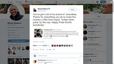 Obama praises Sikh man with rainbow turban