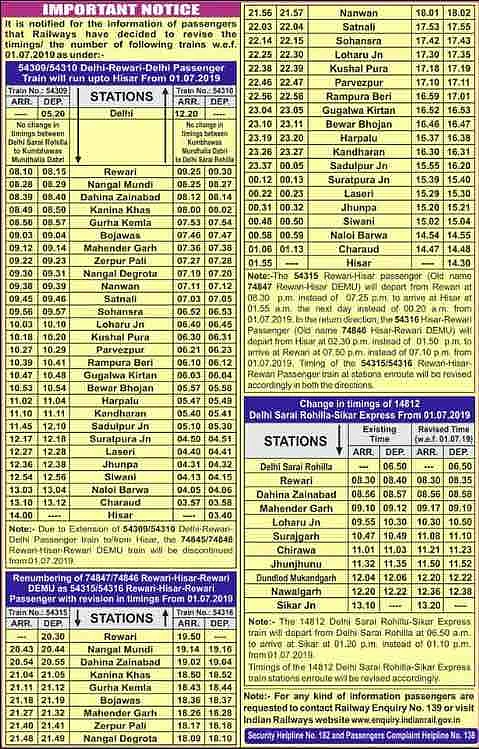 IRCTC Train new Time Table, Running Schedule 2019-20: Changes in Train ...