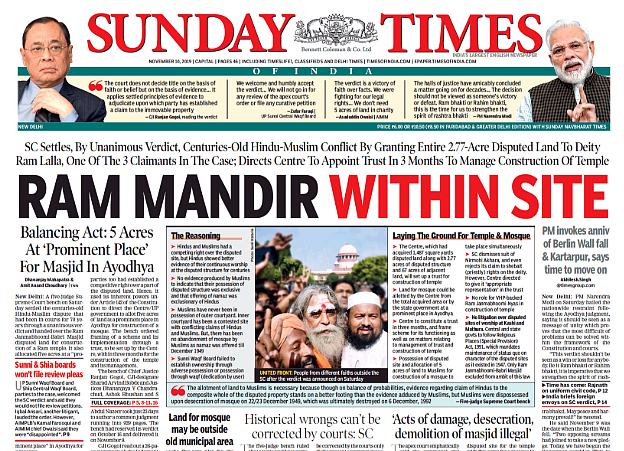 ‘Hindu Sthan’: What Front-Page Headlines Said on Ayodhya Verdict ‘Hindu Sthan’: What Front-Page Headlines Said on Ayodhya Verdict