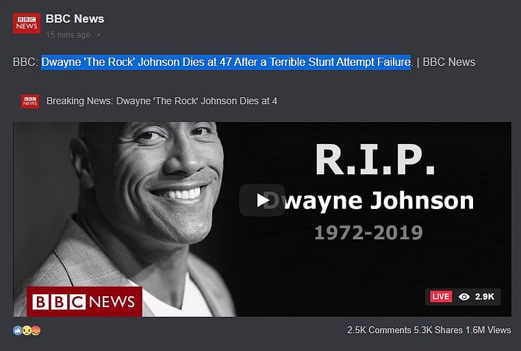 Fact check of website claiming Dwayne Johnson aka The Rock is Dead ...