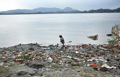 Remnants of plastic litter bottom of Mariana Trench
