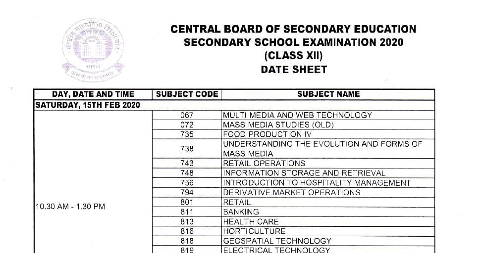 CBSE Class 10th 12th Date Sheet 2020 PDF: Download 10 12 Exam Time ...