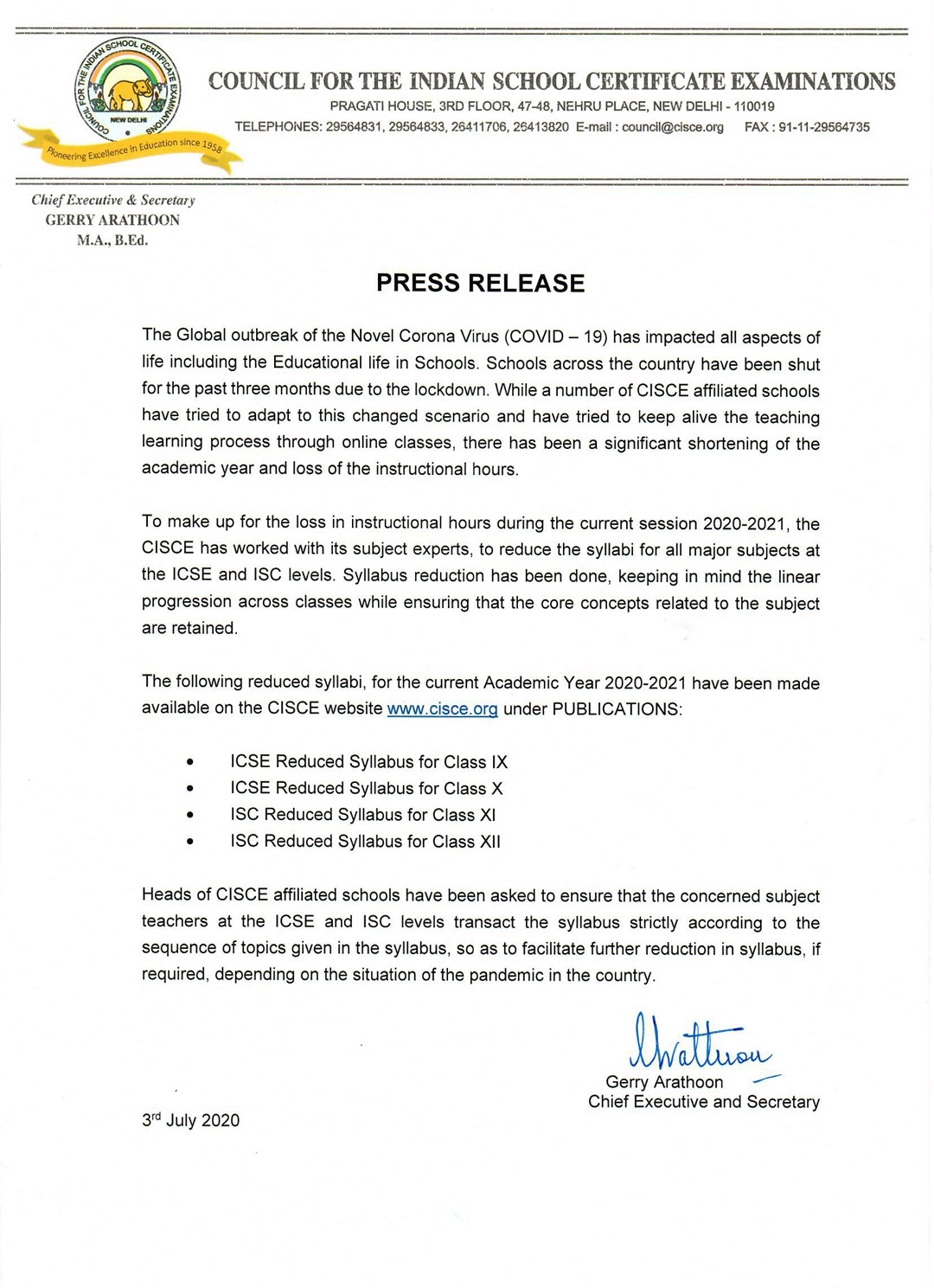 ICSE Reduced Syllabus 2021 Due To COVID 19 CISCE Reduces Syllabus For ICSE Reduced Syllabus 2021 Due To COVID 19 CISCE Reduces Syllabus For