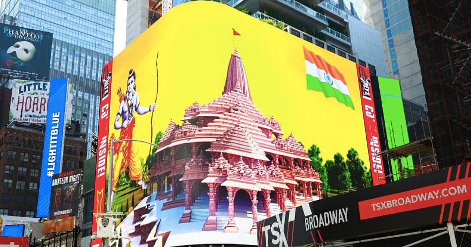 Ram Mandir Displayed on Billboard at Times Square, New York
