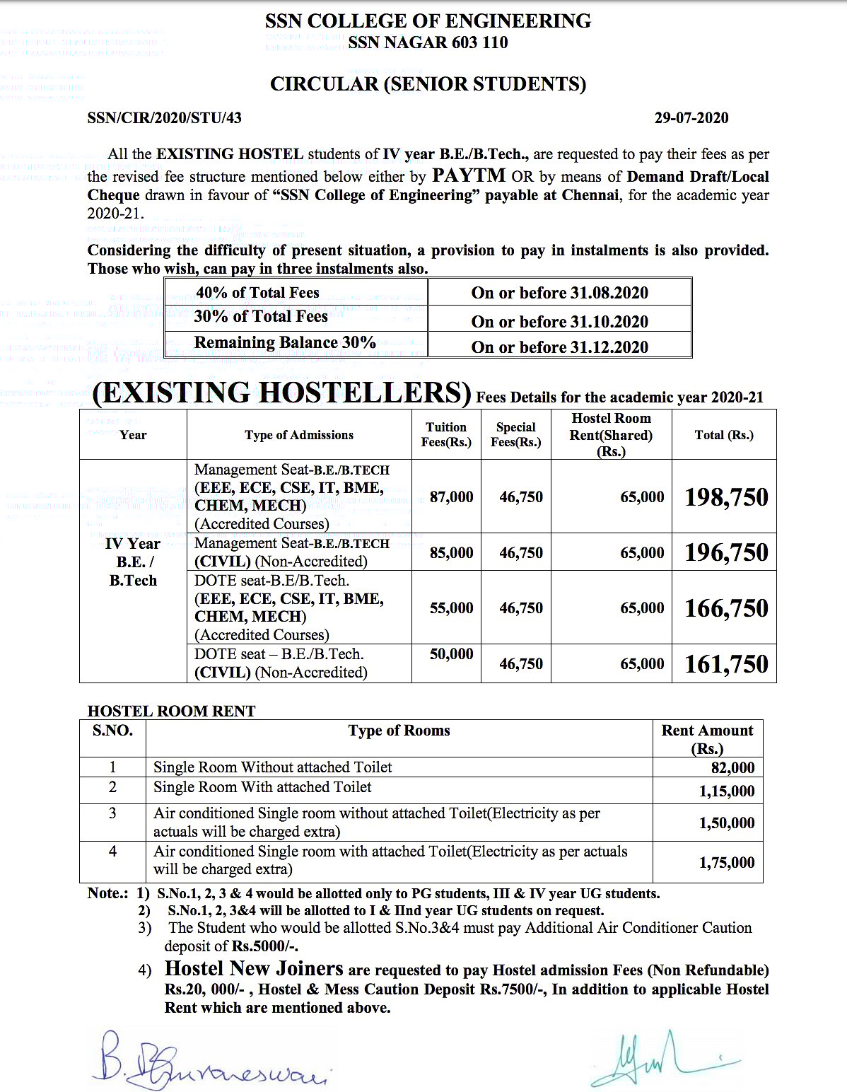 my-report-expected-ssn-college-to-refund-not-ask-fee-for-hostel