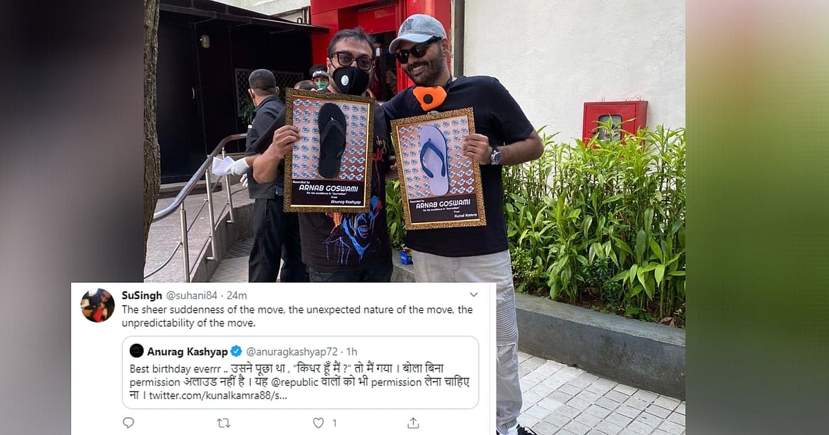 Excellence journalism award: Anurag Kashyap, Kunal Kamra Give ‘Chappal’ Award to Arnab Goswami