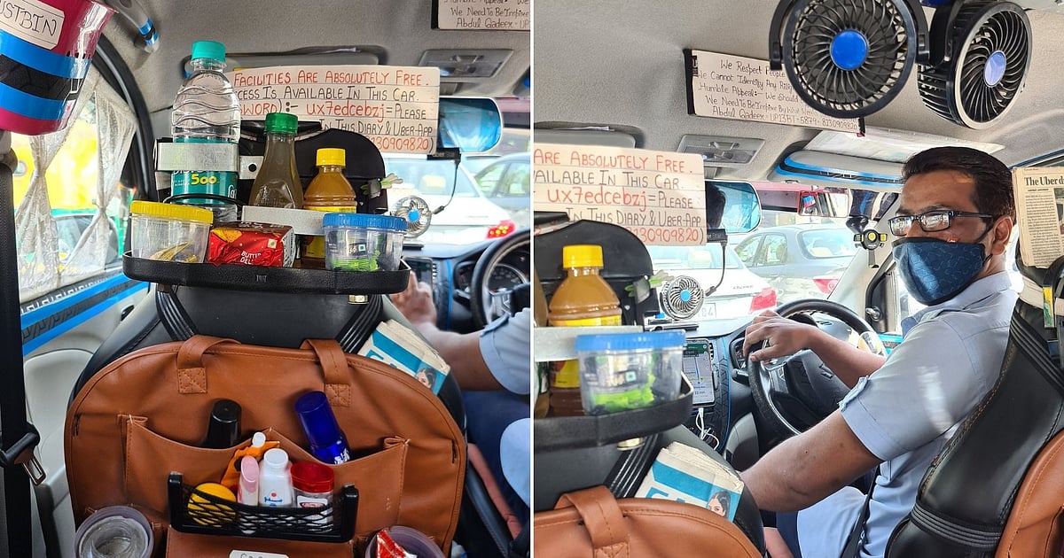Uber Driver’s Cab Has Sanitizer, Snacks & Messages of Peace