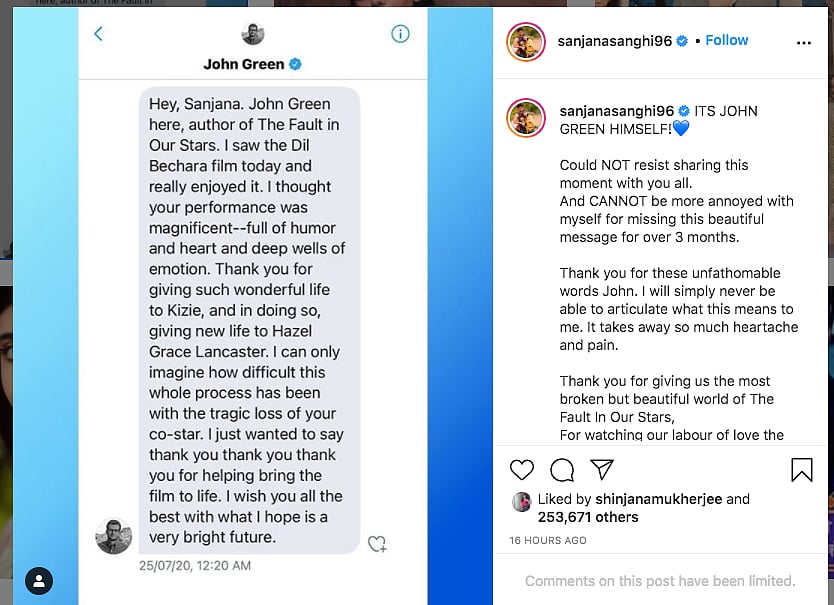 Sanjana Sanghi Shares John Green's Thoughts on Dil Bechara