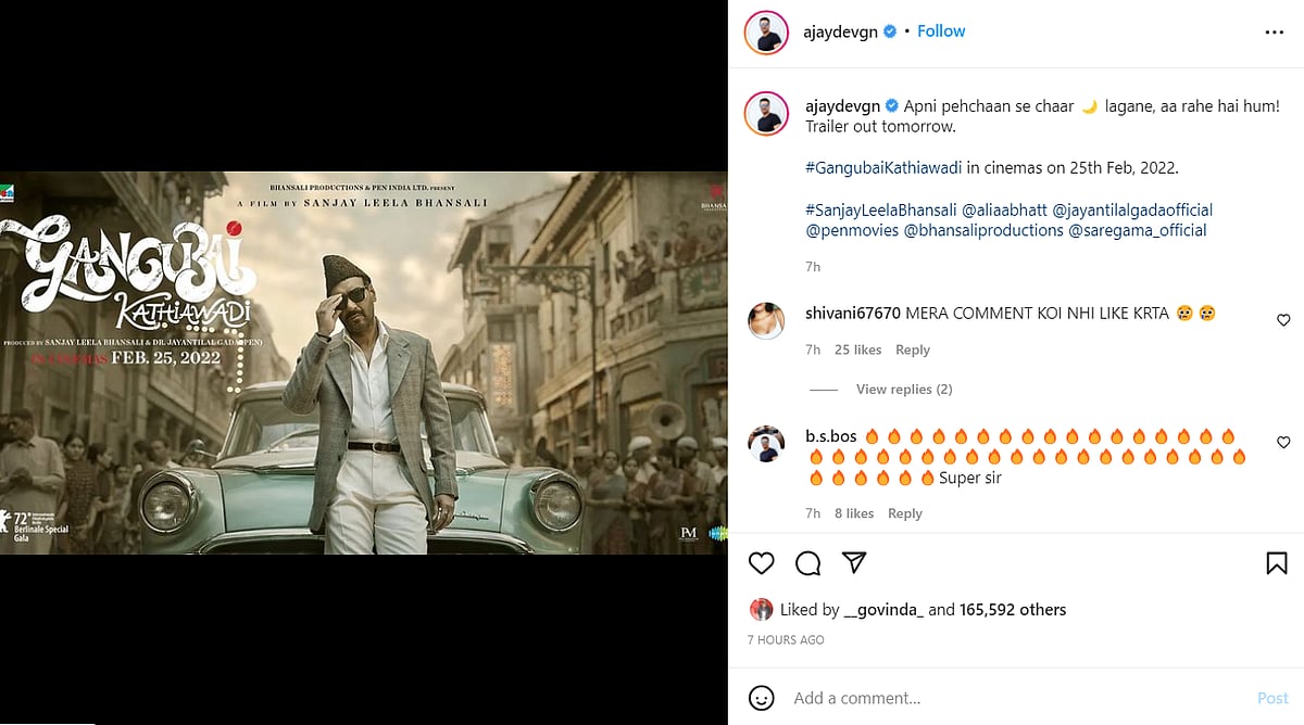 Ajay Devgn Shares First Look From 'Gangubai Kathiawadi', Trailer Out on ...