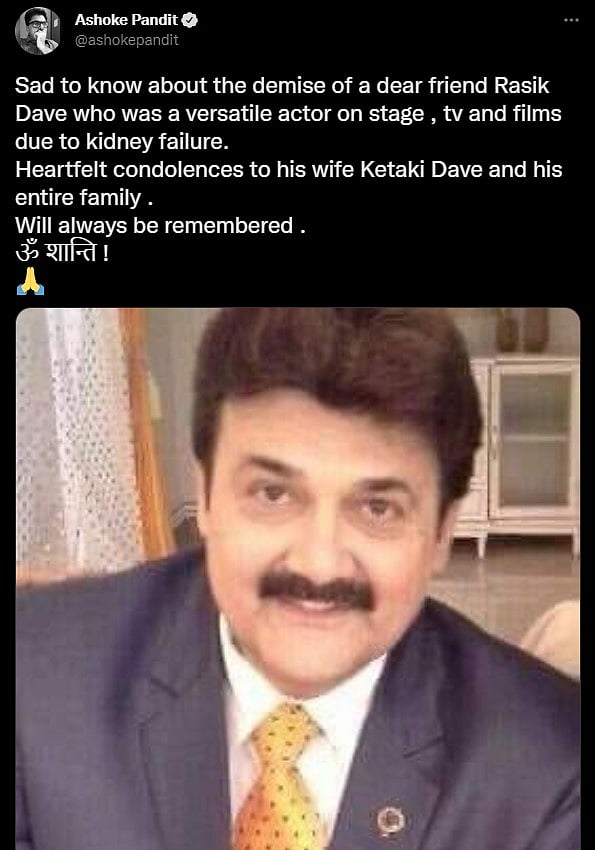 ‘Mahabharat’ Actor and Ketki Dave's Husband Rasik Dave Passes Away Aged 65