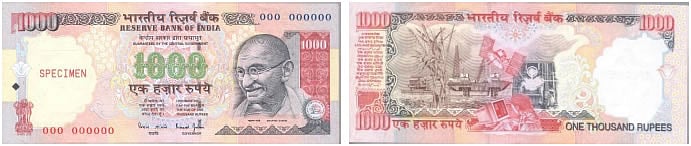 Indian 1000 Rupee Note 1996