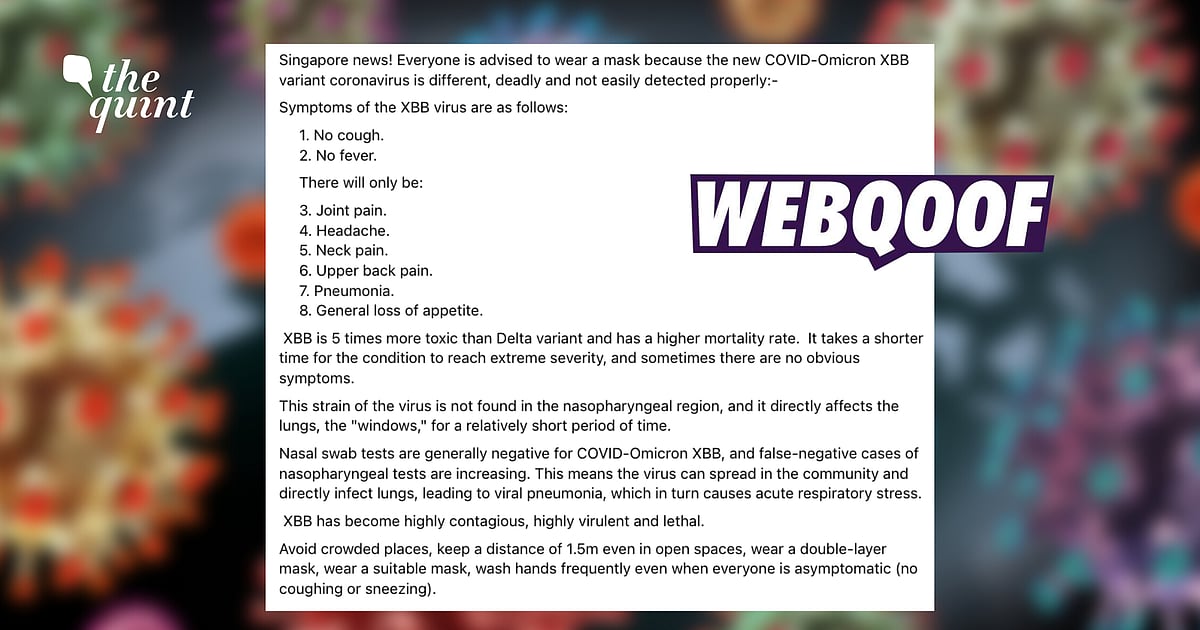 Fact-check | Viral Text Message on Infection and Symptoms Due to XBB ...
