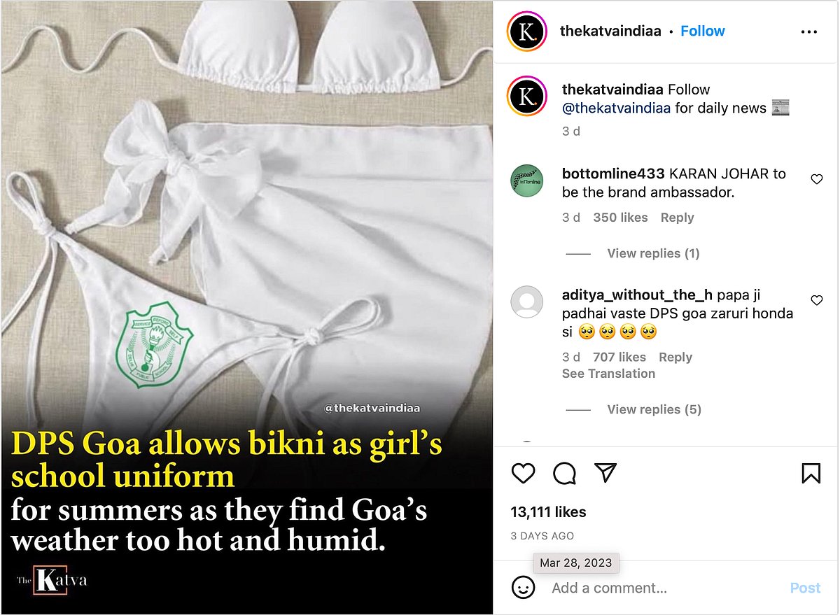 Fact Check of DPS Goa Bikini Uniform News: Satirical Post About DPS Goa ...