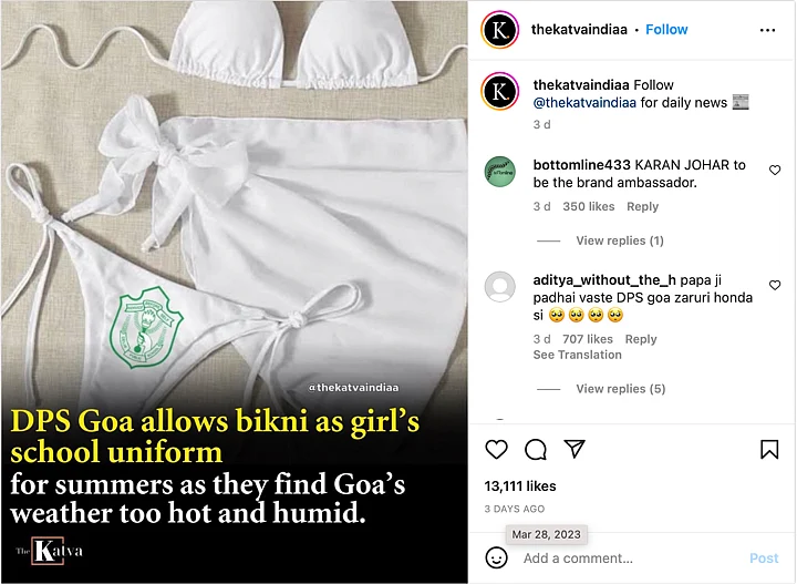 Fact Check of DPS Goa Bikini Uniform News: Satirical Post About DPS Goa ...