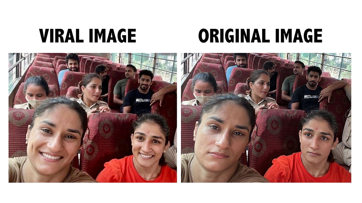 Fact-Check | This Photo of Wrestlers Vinesh and Sangeeta Phogat Smiling During Detention Is Fake