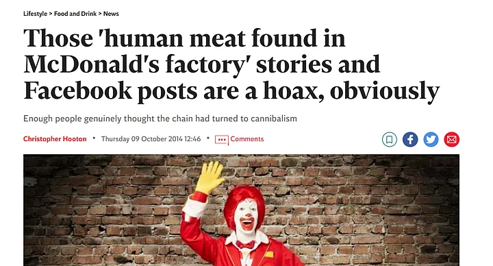 Fact-Check | Old Satirical Piece About McDonald’s Selling Human Meat ...