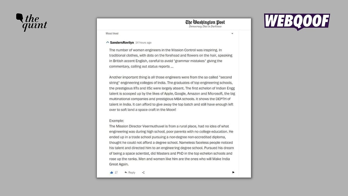 Fact-Check: Reader’s Comment Passed Off as Washington Post’s Positive Coverage of Chandrayaan-3