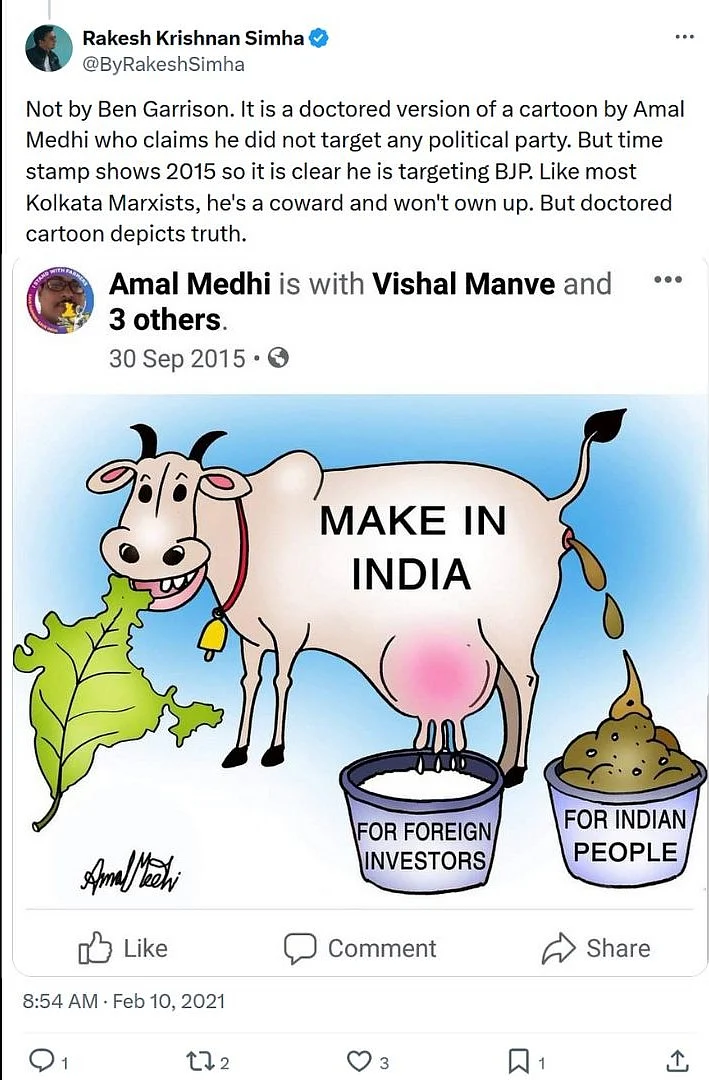 Fact-check | Altered Cartoon Against Congress Depicting a Cow Goes Viral