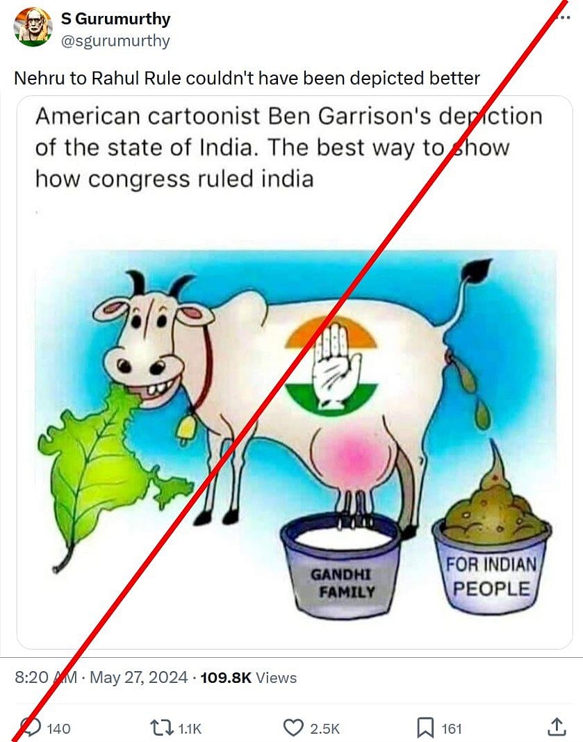 Fact-check | Altered Cartoon Against Congress Depicting a Cow Goes Viral